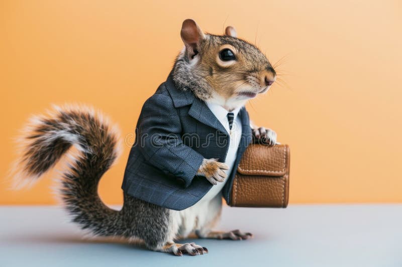 Adorable Squirrel Dressed in Business Suit and Carrying Briefcase, Side ...