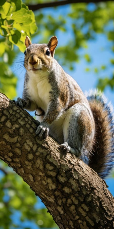 An Adorable Squirrel with Grey-brown Fur Finds Peace Perch Perched on a ...