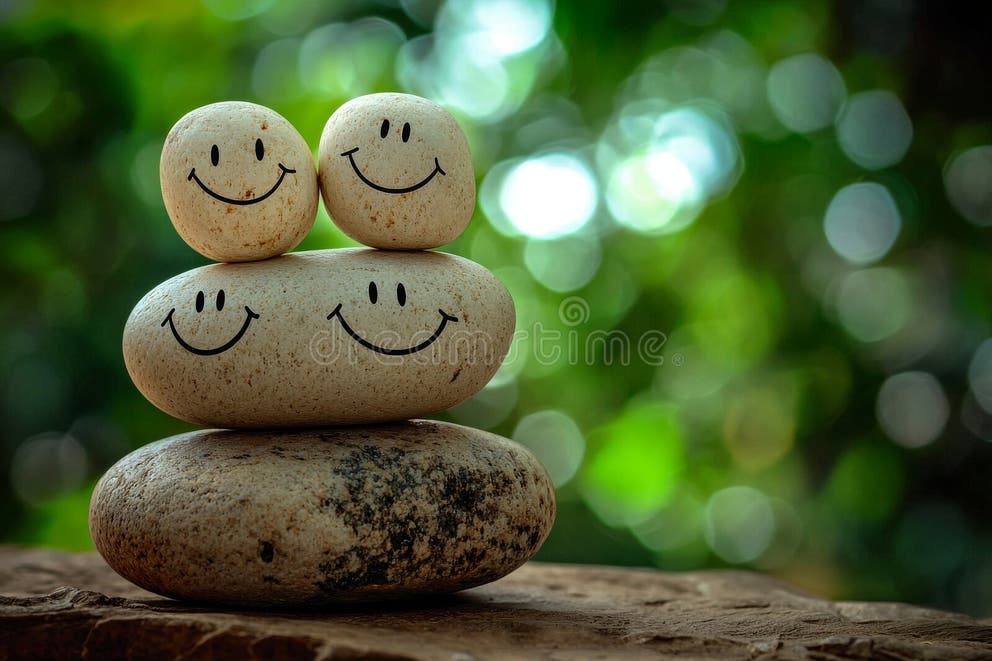An Adorable Stack of Rocks Featuring Cheerful Smiley Faces Stock Photo ...