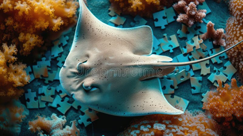Adorable Stingray Having Fun with a Jigsaw Puzzle, Ai Generated Stock ...