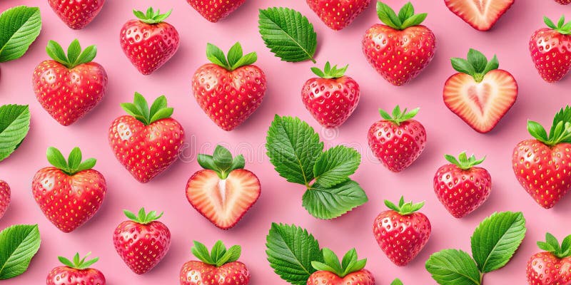 Adorable Strawberry Seamless Pattern on a Delicate Pink Background a ...