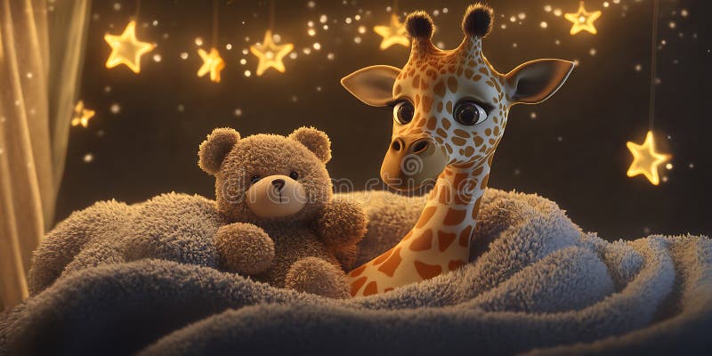 Adorable Stuffed Animals Under Night Sky Stock Illustration ...