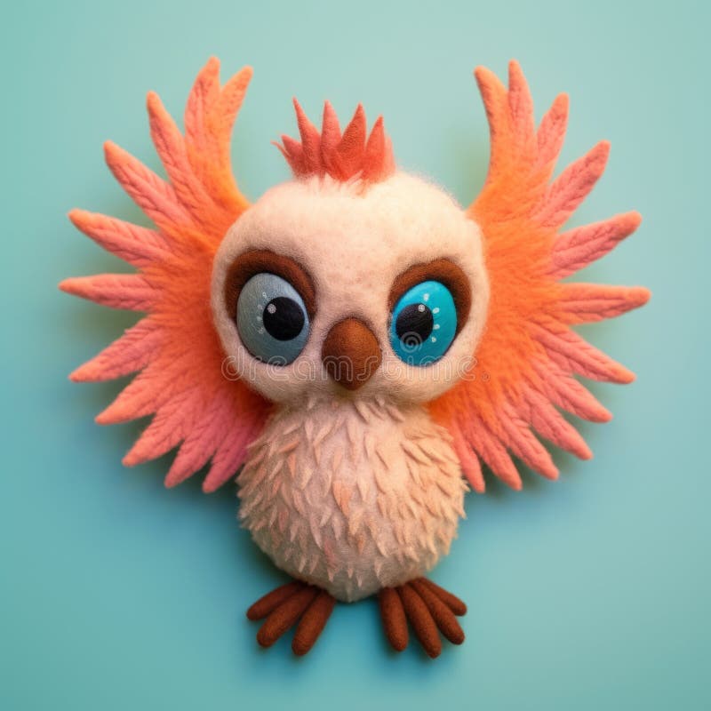 Adorable Stuffed Orange Owl and Felt Harpy on Solid Color Background ...