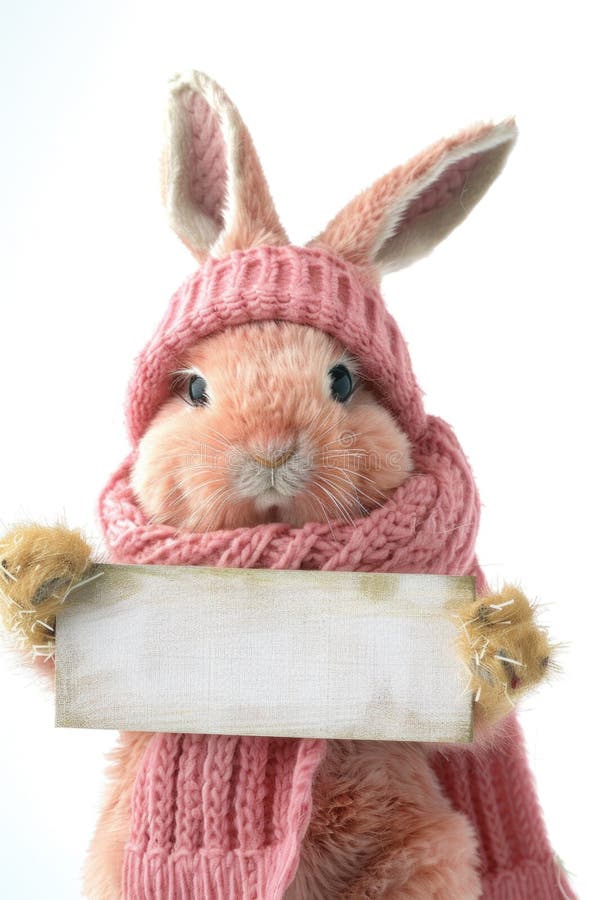 Adorable Stuffed Rabbit Holding a Sign, Perfect for Various Design ...