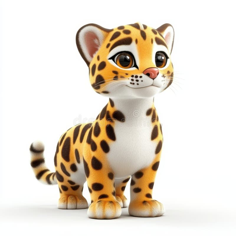 Adorable Stylized 3D Rende of a Clouded Leopard Cub Isolated on a White ...
