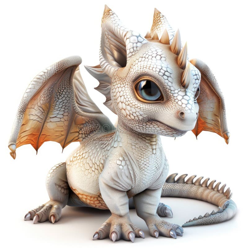 Adorable Baby Dragon, Fantasy Creature, 3D Render Stock Illustration ...