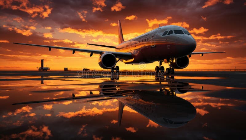 A Adorable Sunset View on Airport Runway Stock Illustration ...