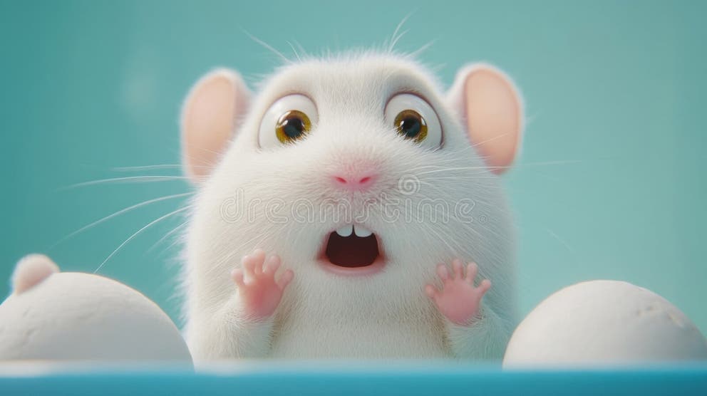 An Adorable Surprised White Mouse with Big Eyes Stock Illustration ...