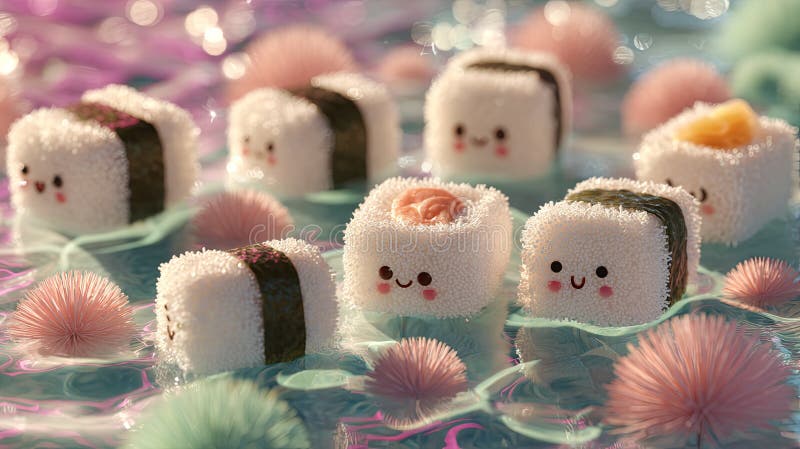 Adorable Sushi Rolls Floating in Pastel Water Stock Photo - Image of ...