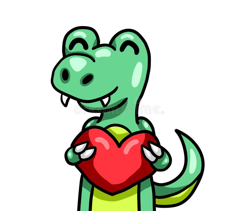 Adorable T Rex Hugging a Heart Stock Illustration - Illustration of ...