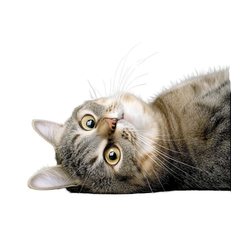 Adorable Tabby Cat Laying Upside Down with Curious Expression Stock ...