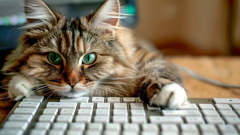Adorable Tabby Cat Relaxing on a Computer Keyboard. Perfect for ...