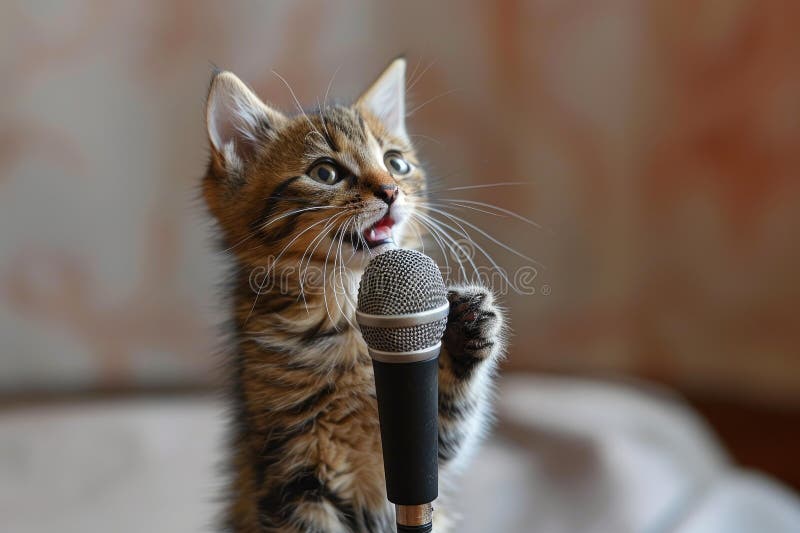 Adorable Tabby Kitten Appears To Sing into a Microphone with a Cute ...