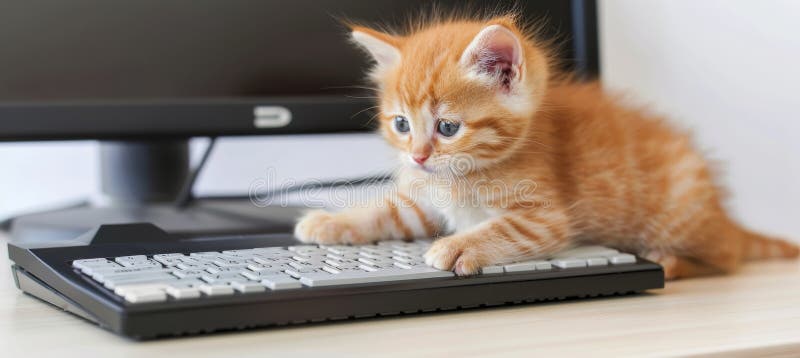 Adorable Tabby Kitten Playfully Exploring a Computer Keyboard ...