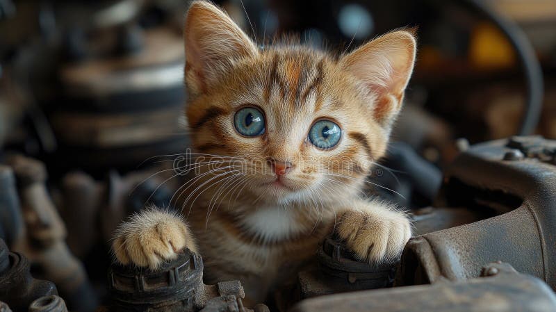 Adorable Tabby Kitten Trapped Inside Car Engine Compartment Meowing for ...