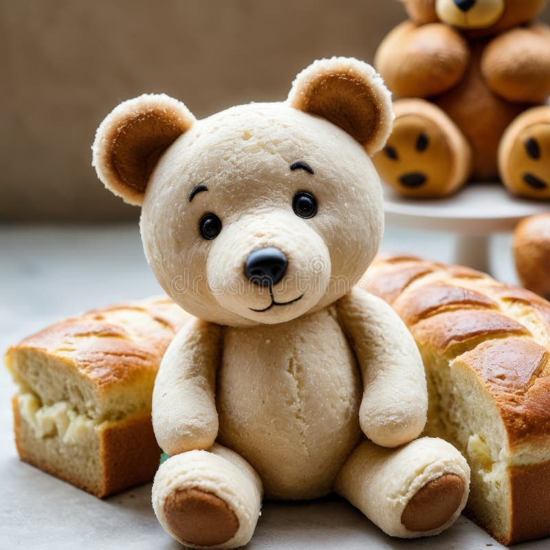 Adorable Teddy Bear Bread with Loaf Background Stock Photo - Image of ...