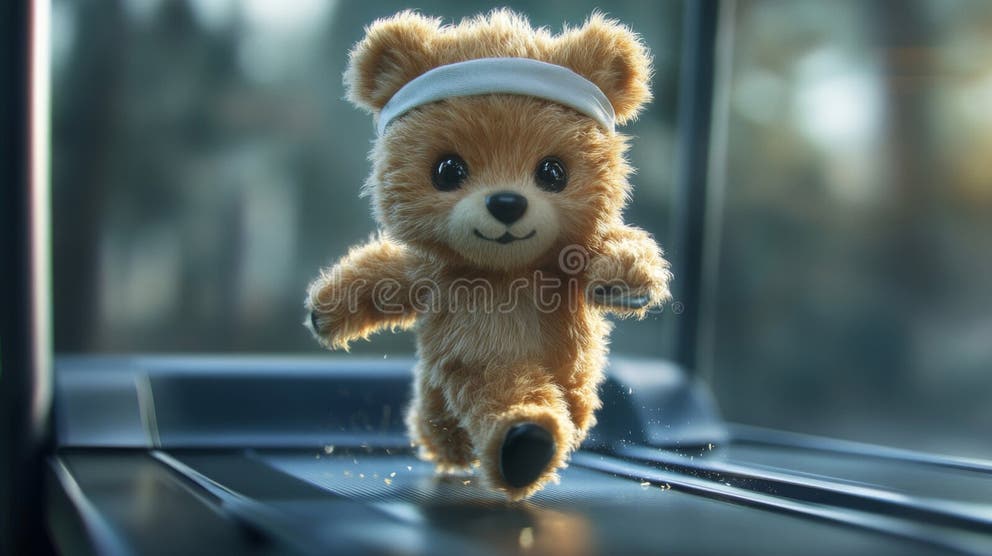 Adorable Teddy Bear Running on Treadmill Exercising Stock Illustration ...
