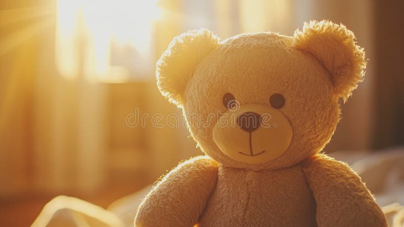 Adorable Teddy Bear in Warm Sunlight on Bed Stock Photo - Image of ...