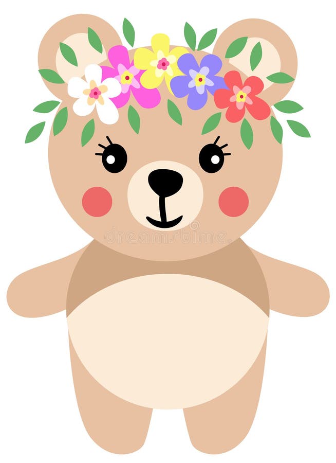 Adorable Teddy Bear with Wreath Floral on Head Stock Vector ...