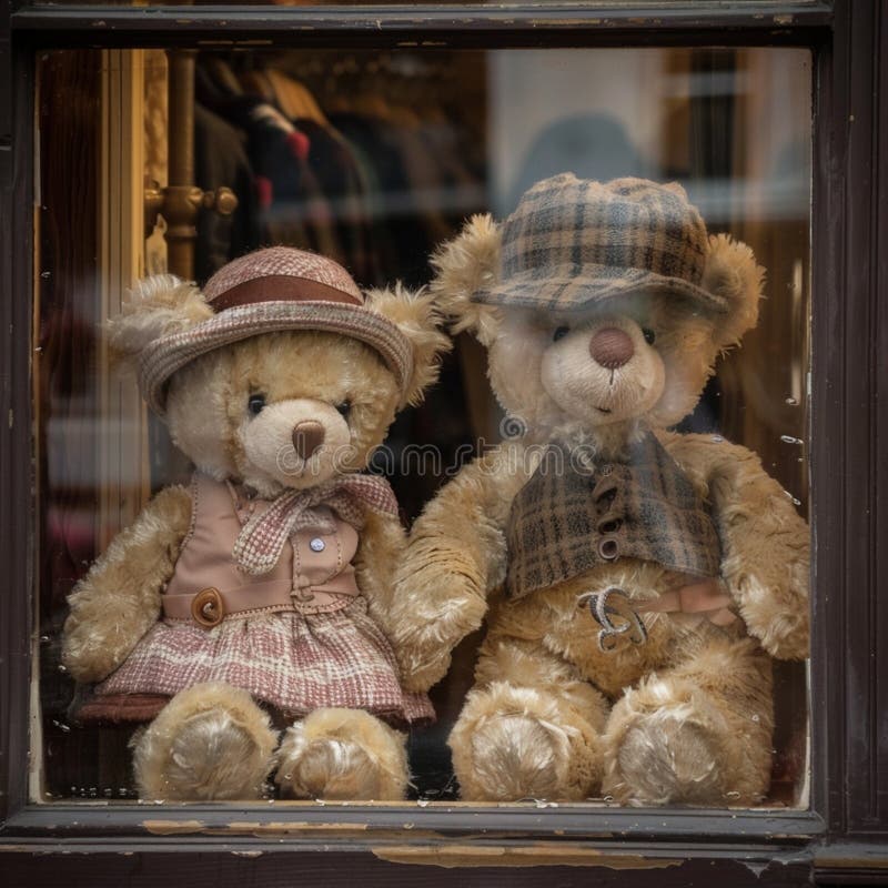 Adorable Teddy Bears in Stylish Window Display Stock Illustration ...