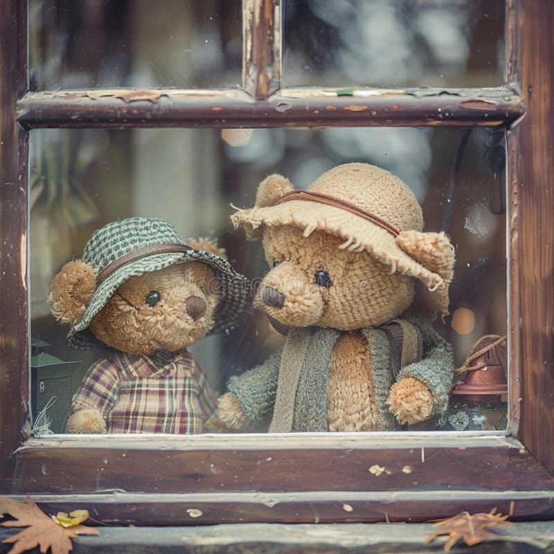 Adorable Teddy Bears in Stylish Window Display Stock Illustration ...