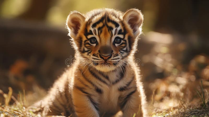 Adorable Tiger Cub in Forest Setting Stock Illustration - Illustration ...