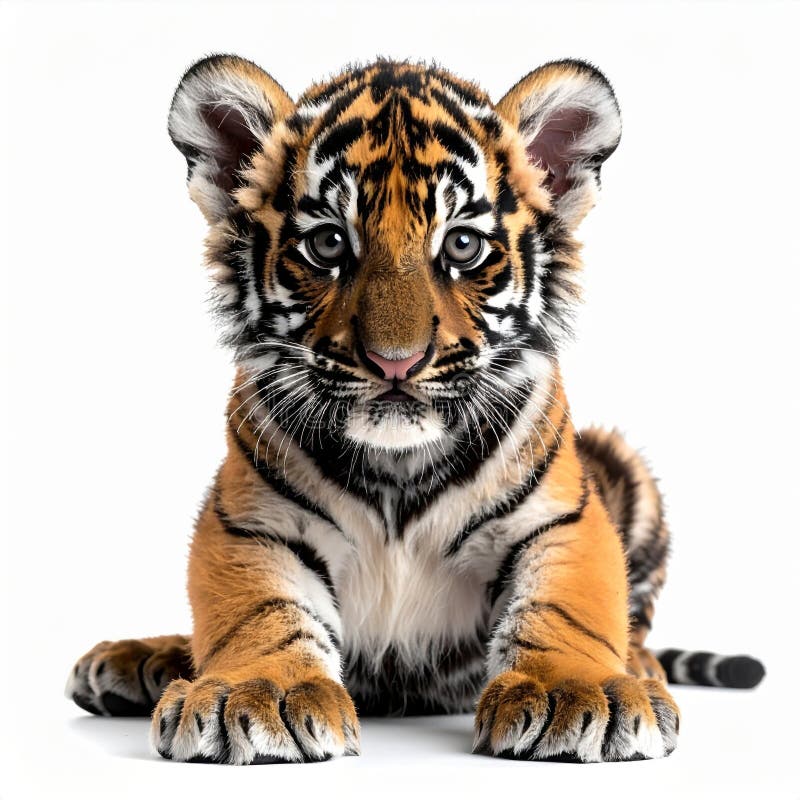 Adorable Tiger Cub Portrait Against White Background Stock Illustration ...