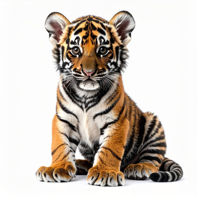 Adorable Tiger Cub Sitting on White Background Stock Illustration ...