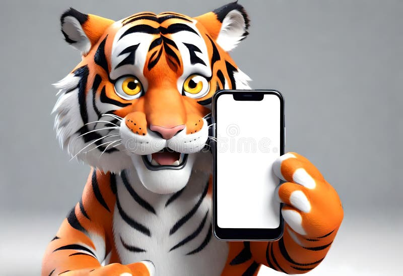 Adorable Tiger with Mobile Phone Stock Illustration - Illustration of ...