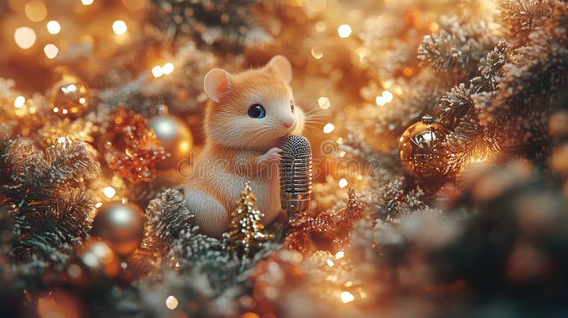 Adorable Tiny Hamster Singing in Festive Christmas Scene with ...