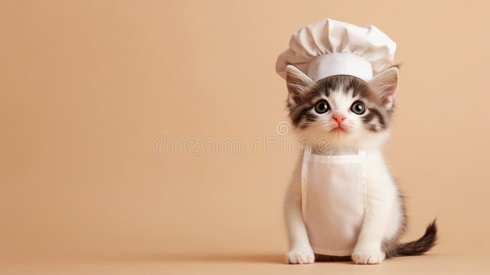 Adorable Tiny Kitten in Chef Hat and Apron Stock Illustration ...