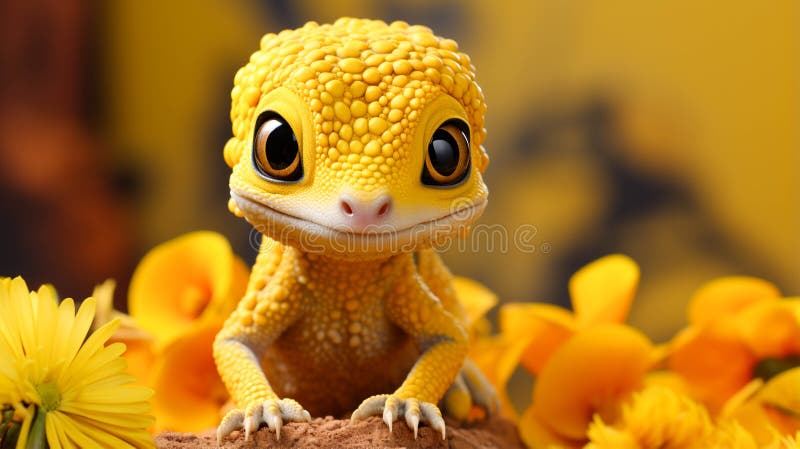 Yellow gecko on mossy rock stock image. Image of wildlife - 262803113