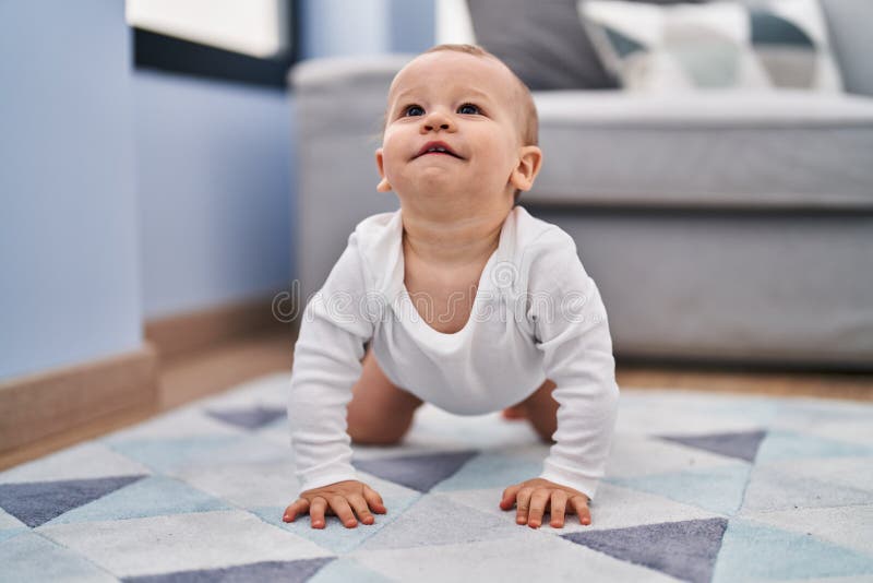 Adorable Toddler Crowling on Floor at Home Stock Image - Image of cool ...