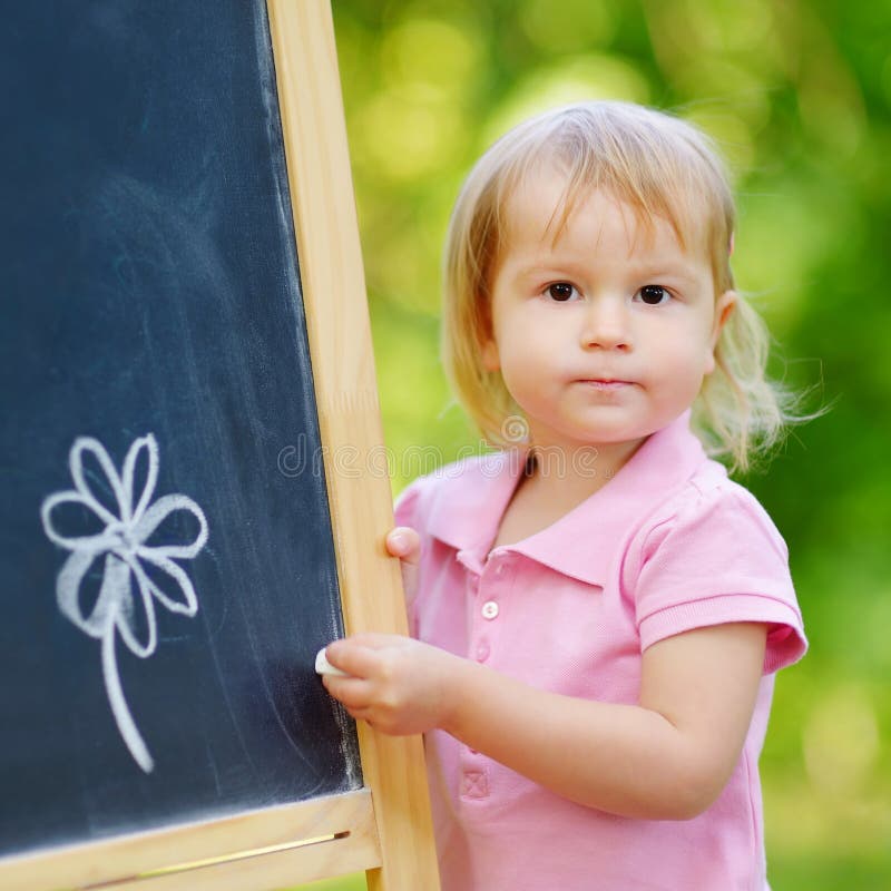 Adorable Toddler Drawing with a Chalk Stock Photo - Image of happiness ...