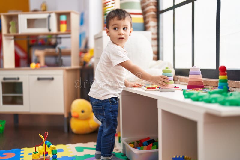 Adorable Toddler Playing at Kindergarten Stock Photo - Image of ...
