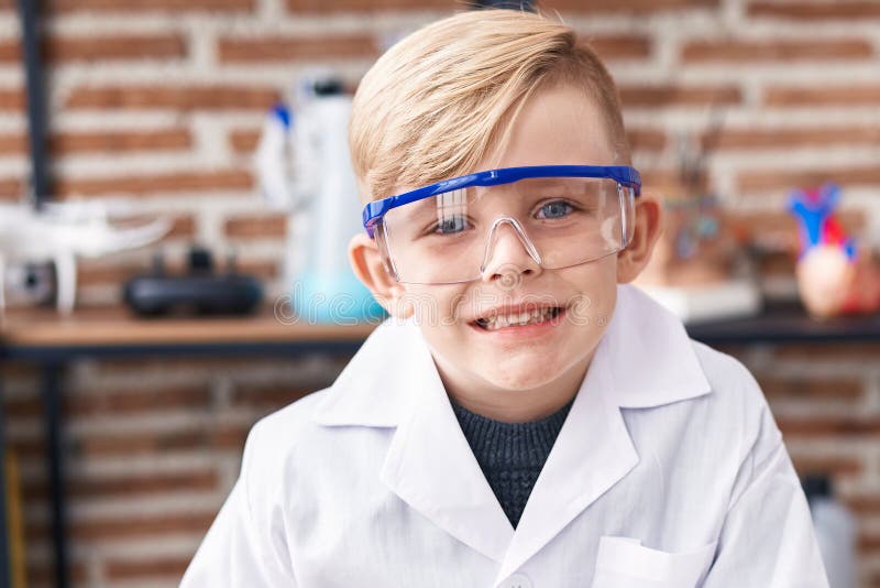 Adorable Toddler Scientist Smiling Confident Standing at Classroom ...