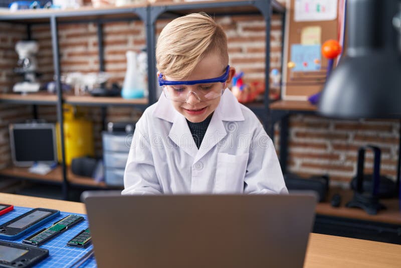 Adorable Toddler Student Smiling Confident Using Laptop at Classroom ...