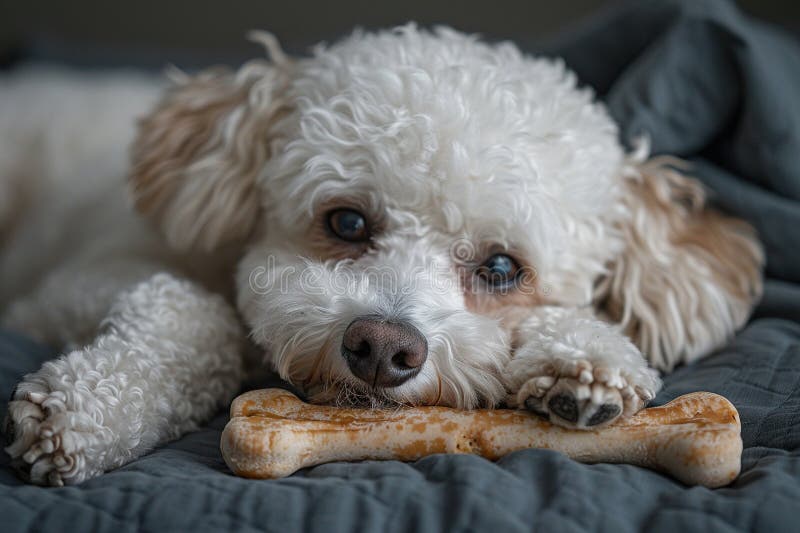 Adorable Toy Poodle Playing with a Bone in a Cozy Setting Stock ...