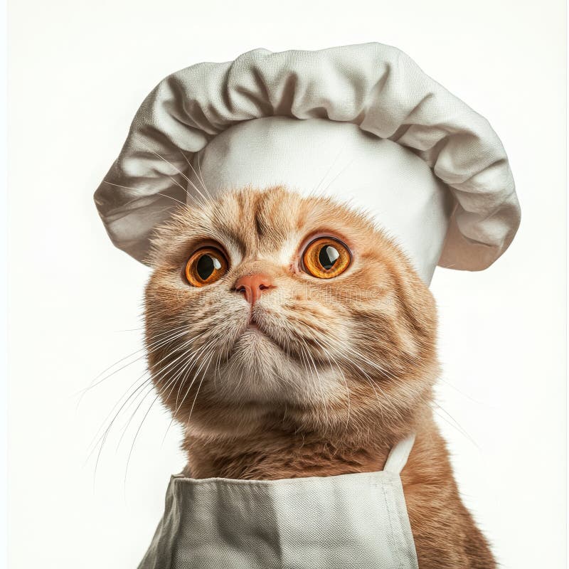 An Adorable Transparent Tabby Cat Wearing a Chefs Hat Stock Image ...