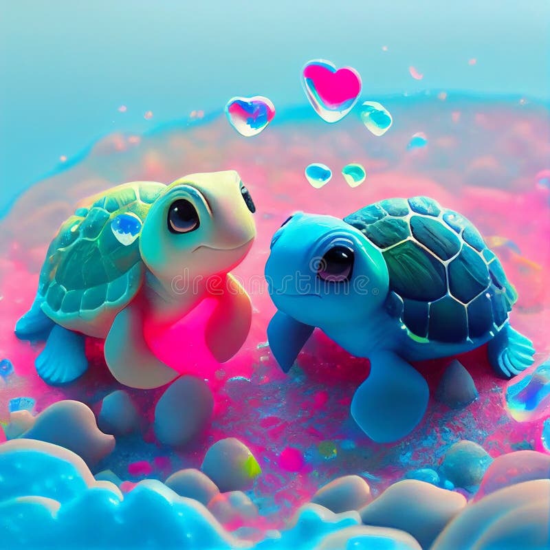 Adorable Turtles with Multicolored Bubbles. AI Generative Stock Image ...
