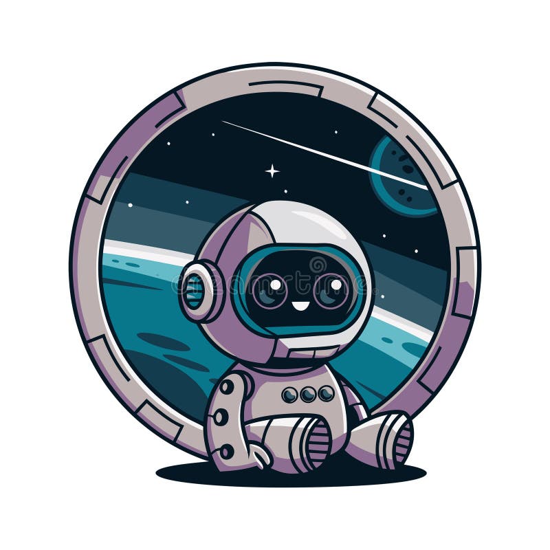 Adorable Robot Astronaut Exploring Space Vector Illustration Stock ...
