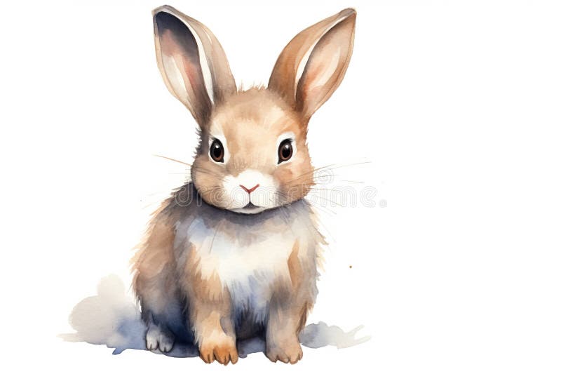 Adorable Watercolor Easter Bunny in Cartoon Style Stock Illustration ...
