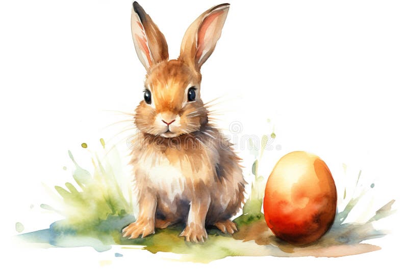 Adorable Watercolor Easter Bunny in Cartoon Style Stock Illustration ...