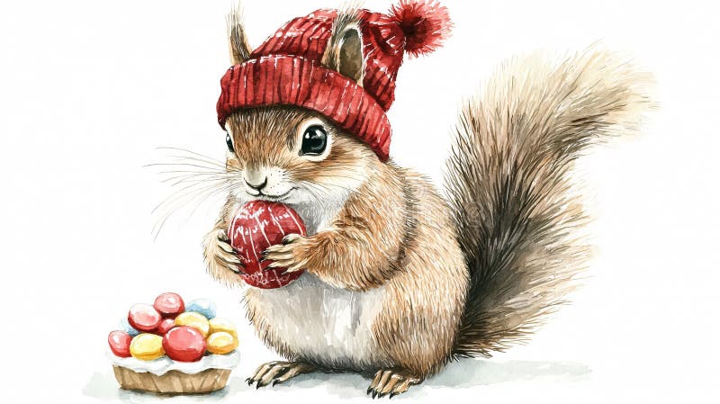 Adorable Watercolor Illustration of a Cute Squirrel Wearing a Hat Stock ...