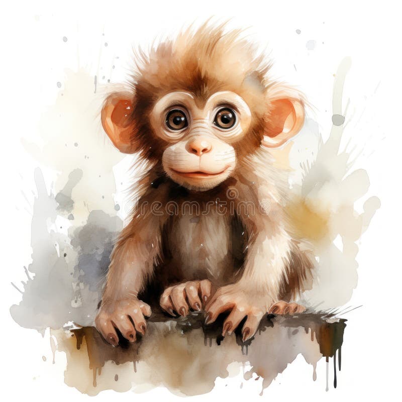 Adorable Watercolor Monkey Clipart on White Background AI Generated ...
