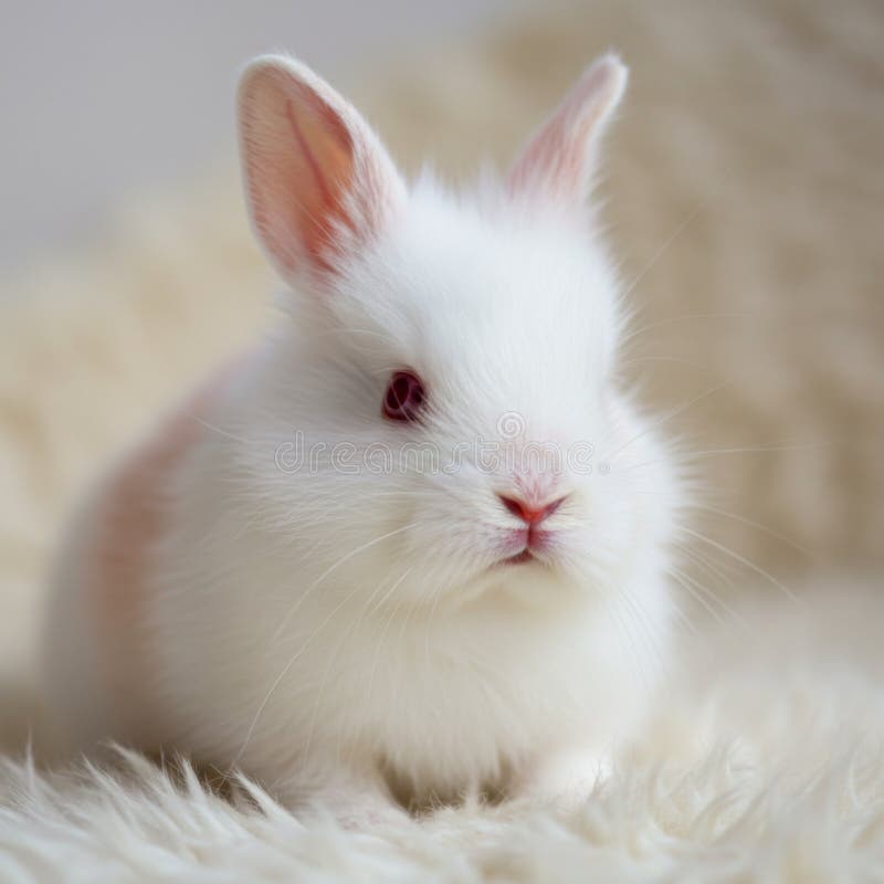 Adorable White Baby Bunny on Soft Fluffy Background Stock Illustration ...