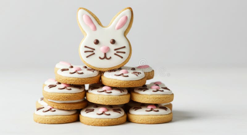 Adorable White Bunny Cookies Stacked for Easter Stock Illustration ...