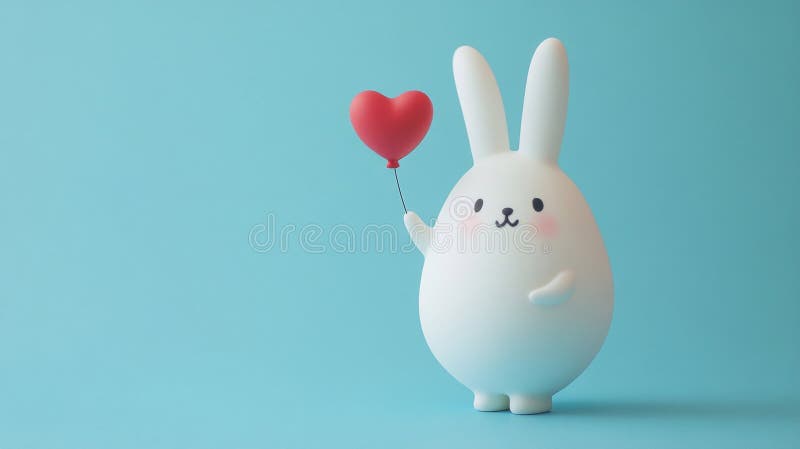 Adorable White Bunny Holding Red Heart Balloon Stock Illustration ...