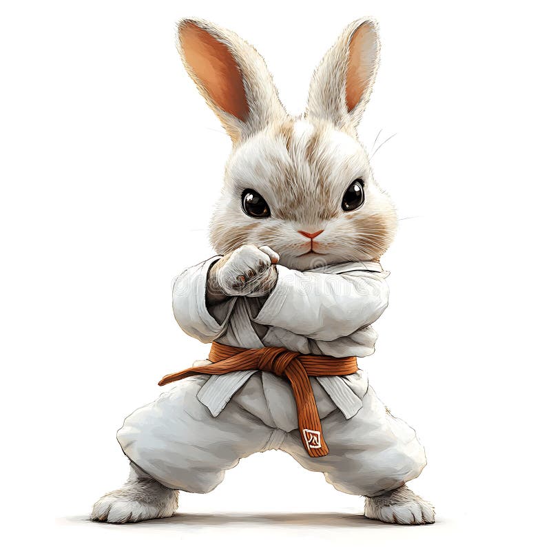 Adorable Cat in Karate Gi with Yellow Belt Posing Against Vibrant ...