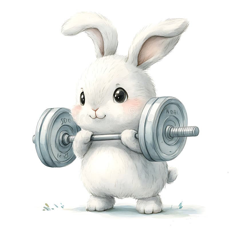 Adorable White Bunny Lifting Weights Illustration Stock Illustration ...